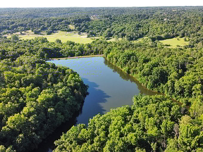 Nature's panorama unfolds at Big Bone Lick, where forests embrace lakes in a landscape that soothes the soul.