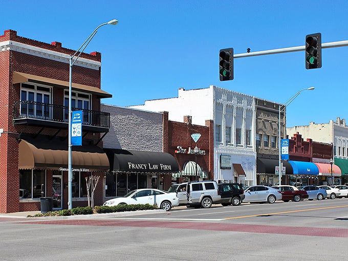 Downtown Broken Arrow's brick facades house affordable shops and eateries where your Social Security check stretches like pizza dough at a champion's competition.