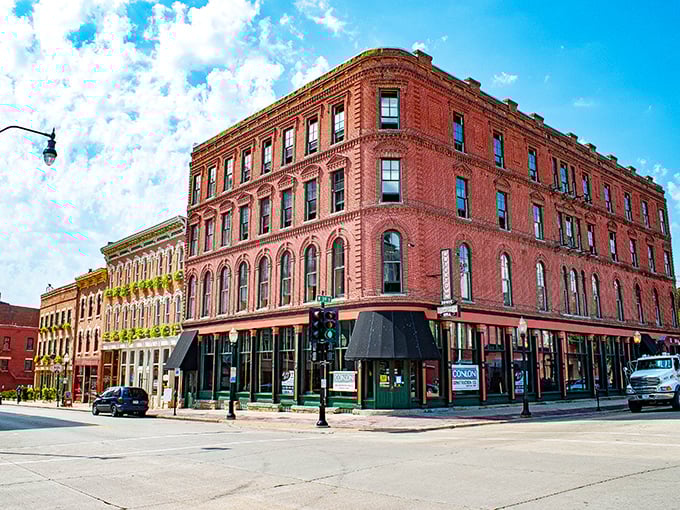 This corner building has seen more Iowa history than most history books. Classic architecture that whispers stories of simpler times.