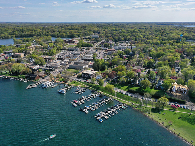 Lake Minnetonka's playground from above! Excelsior's marina looks like a toy boat collection some giant kid arranged perfectly along the shoreline.
