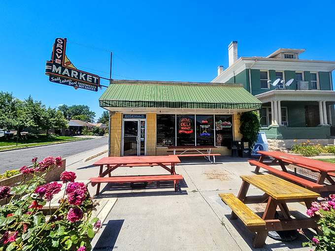 Summer at Grove Market means picnic tables, flower beds, and sandwiches that make you want to high-five complete strangers.