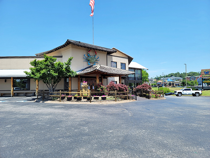That giant blue crab isn't compensating for anything &ndash; the seafood inside is every bit as impressive as the architectural crustacean promises.
