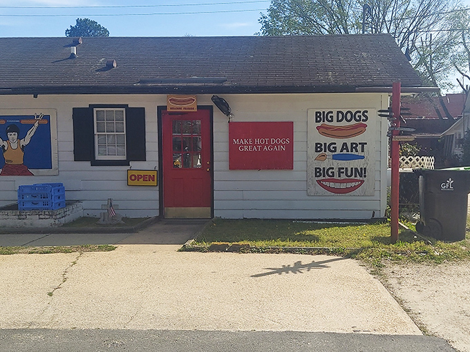 The red door beckons like a portal to hot dog heaven. "Make Hot Dogs Great Again" isn't political&mdash;it's a delicious promise kept.