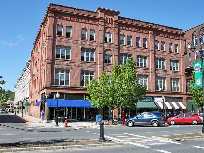 Stroll through North Adams and admire the classic brick architecture of this charming downtown corner during a beautiful, sunny afternoon.