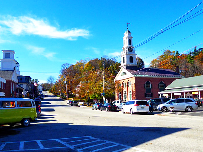 That iconic New England church steeple reaches skyward, as if to say, "Yes, this town really is this picturesque. No filter needed."