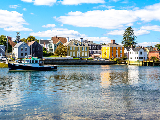 Colorful waterfront homes in Portsmouth reflect in the harbor like a New England rainbow. Retirement with a view!
