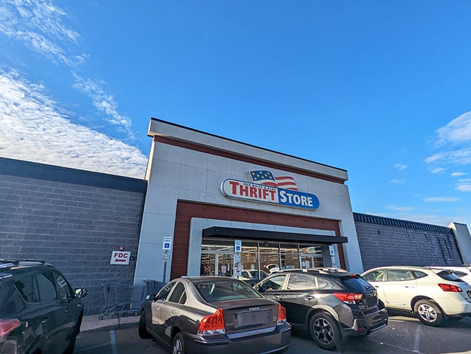 Cars fill the lot at Red White & Blue - the Studio 54 of thrift stores. Everyone wants in, but only the dedicated leave with vintage gold.