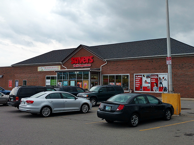 A shopper's paradise with a bright red sign that beckons like a lighthouse to thrift-loving souls.