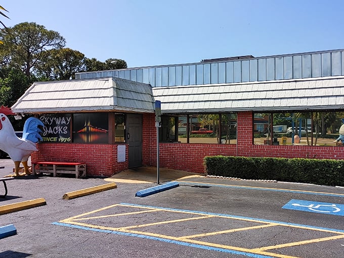 Red brick, picnic tables, and that unmistakable retro sign &ndash; Skyway Jack's is Florida comfort food without the pretense.