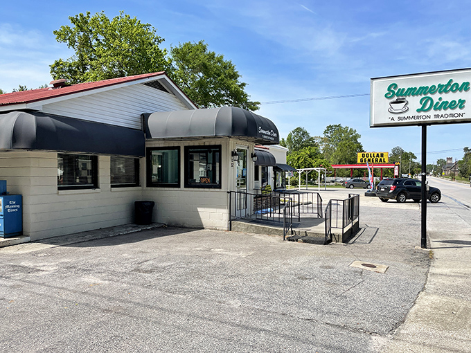 Morning sunshine hits the Summerton Diner sign just right, promising pancakes that would make your grandma jealous.