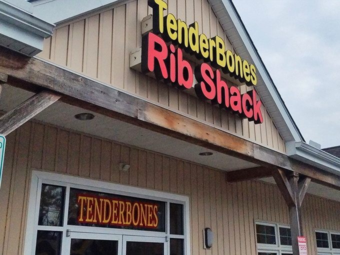 TenderBones Rib Shack (Bear): No fancy frills needed when your ribs speak volumes. That bold red and yellow sign is like a barbecue lighthouse guiding hungry souls home.