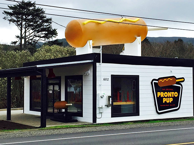The birthplace of corn dog perfection sits humbly along Highway 101, like a roadside chapel for the fried food faithful.