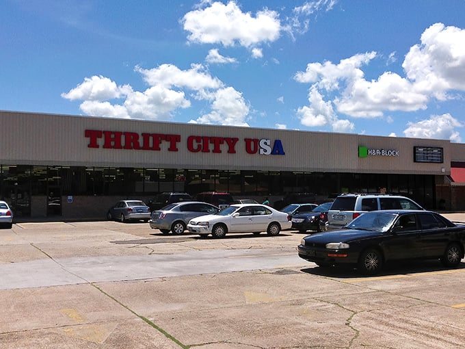 Under that beautiful Louisiana sky, Thrift City USA stands ready for savvy shoppers seeking second-chance treasures.