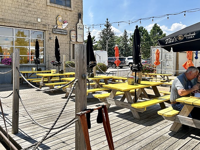 Twisted Fisherman: Nautical ropes and bright umbrellas&mdash;this patio screams "vacation mode activated!" No passport required for this coastal escape.