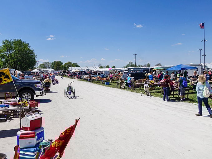 Blue skies and bargains galore at What Cheer, where one person's castoffs become another's prized possessions on this bustling market day.