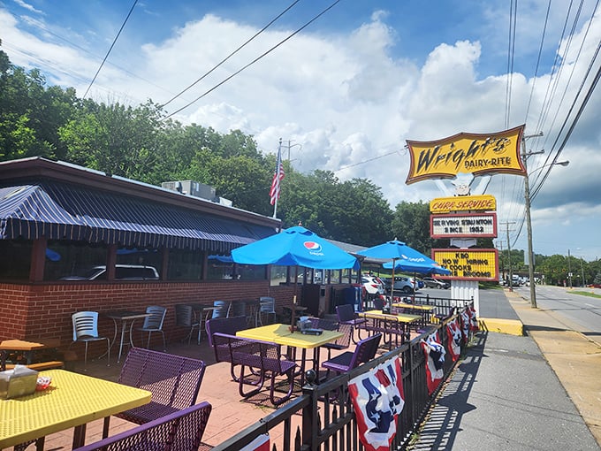 Wright's Dairy-Rite: Where the American flag flies high and the milkshakes are so thick, your straw stands at attention too.