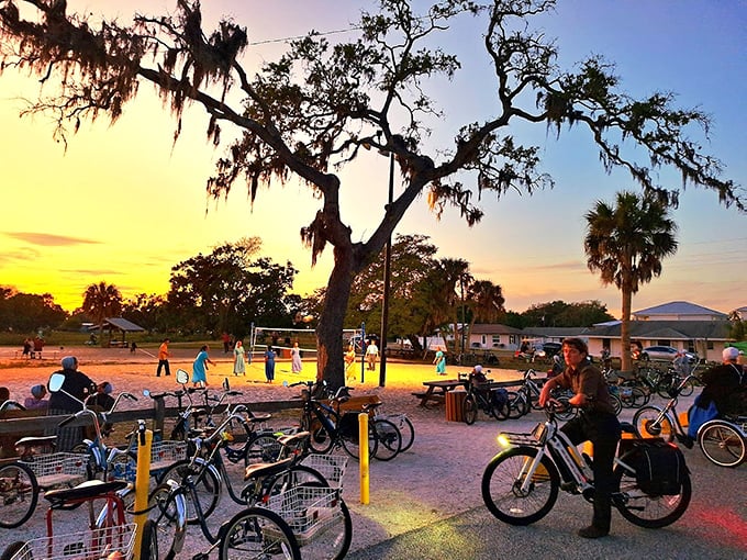 Sunset volleyball at Pinecraft Park brings the community together. Who knew Amish athletic competitions could be this intense? Those folks can spike!