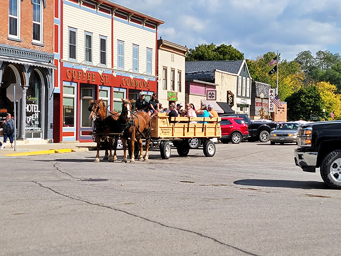 Horse-drawn wagon rides through downtown Lanesboro offer a charming throwback to simpler times, when "traffic jam" meant too many horses at the hitching post.