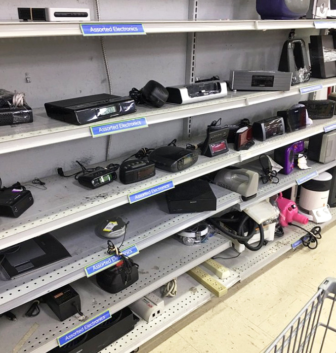 The electronics section: where yesterday's cutting-edge technology comes to find new purpose. That Sony Walkman might just be someone's hipster gold mine.