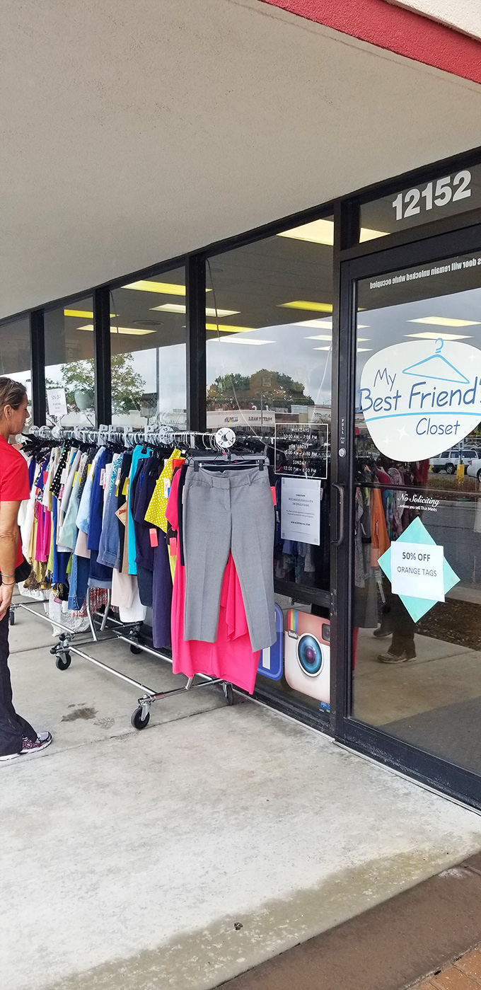 Sidewalk racks offer a tantalizing preview of what awaits inside. That 50% off orange tag sale might just be the highlight of your week!