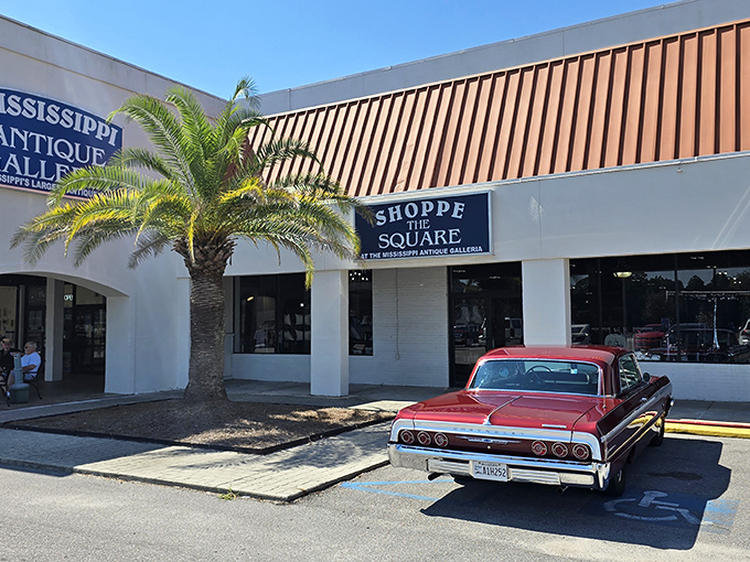 Wide, welcoming aisles invite exploration through this treasure trove, where each booth offers its own unique journey through time.