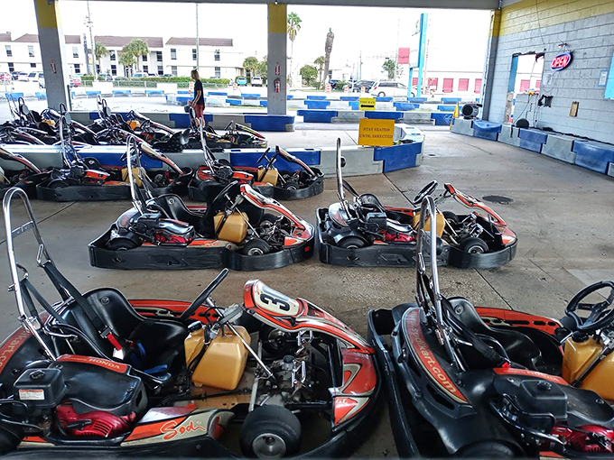 Racing chariots await their drivers. These aren't your childhood go-karts&mdash;they're finely-tuned machines ready to deliver an adrenaline fix.