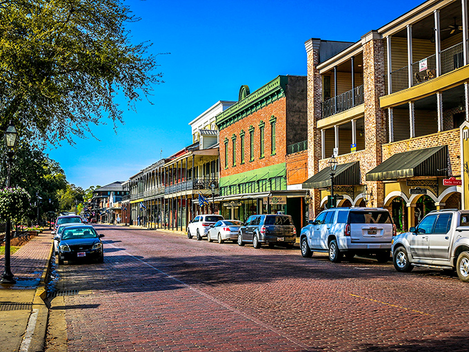 Colorful storefronts line Natchitoches' historic district, offering everything from antiques to those famous meat pies &mdash; all under impossibly blue Louisiana skies.