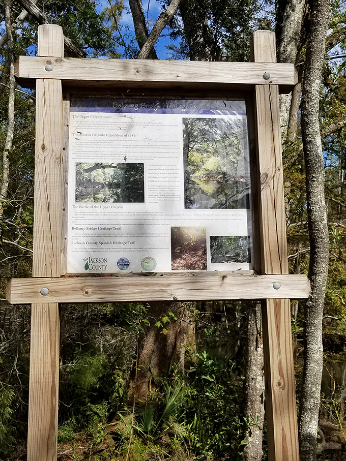 Local lore comes alive on weathered information boards. It's Florida's version of Wikipedia, but with 100% more ghost stories and zero edit buttons.