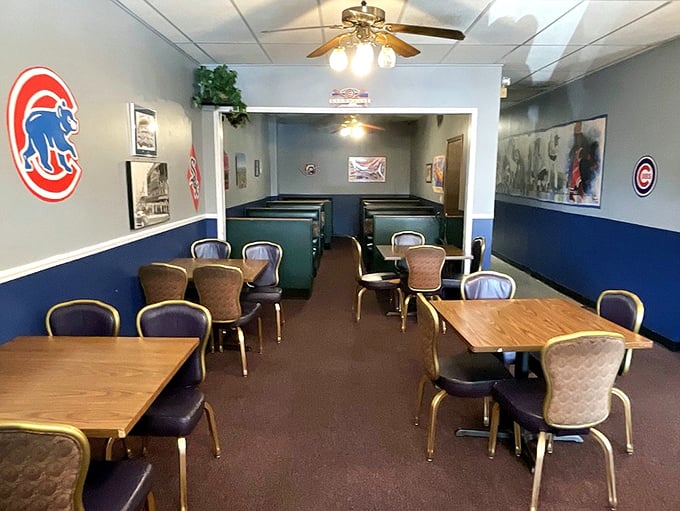 Blue walls, Cubs memorabilia, and cozy booths transport you straight to Chicago's North Side. No fancy frills, just the perfect backdrop for serious eating.