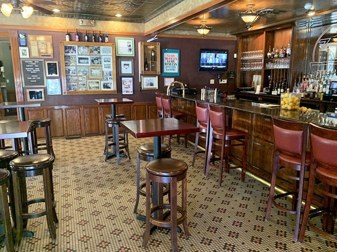 Step inside and you're transported straight to Old World Italy. The classic wood-paneled bar and mosaic tile floor whisper stories of countless family celebrations.