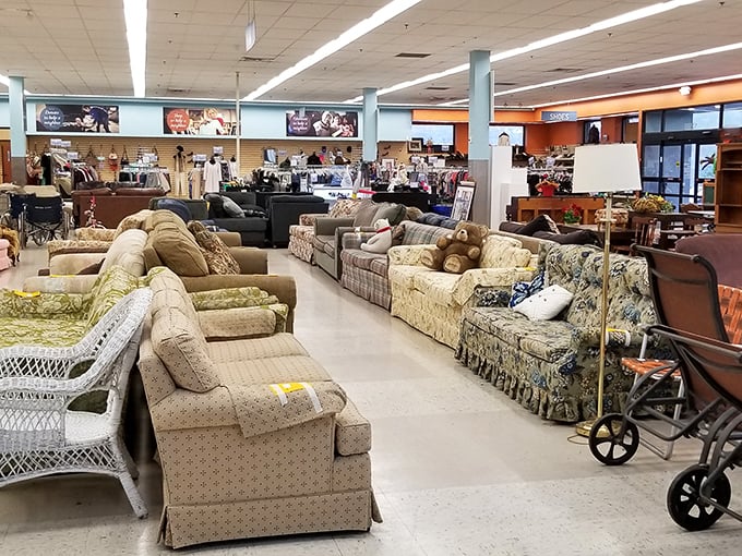 A furniture wonderland awaits inside with rows of sofas that have seen life stories unfold&mdash;each with more character than most reality TV stars.