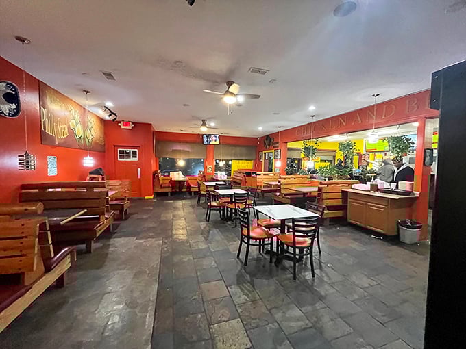 Warm orange walls and wooden booths create the perfect no-frills backdrop for serious sandwich enjoyment. This isn't about ambiance&mdash;it's about the food.