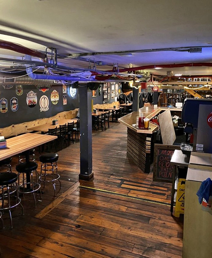 Rustic wooden floors and exposed brick walls create the perfect backdrop for burger epiphanies and french fry revelations.