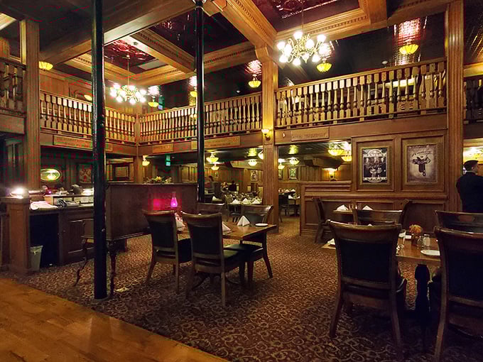 An elegant dining room with warm wood and soft lighting awaits you for a memorable evening of comfort and style.