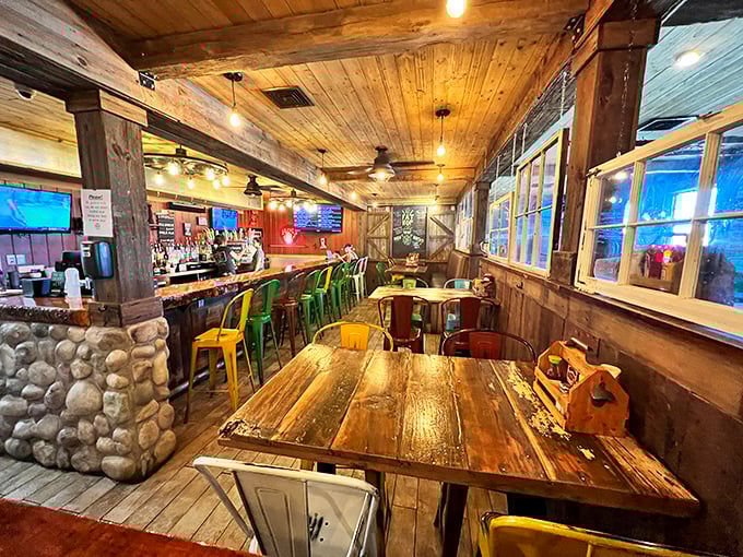 Wooden beams, colorful stools, and tables with stories to tell&mdash;the interior wraps you in warmth like a favorite fishing cabin that happens to serve incredible food.