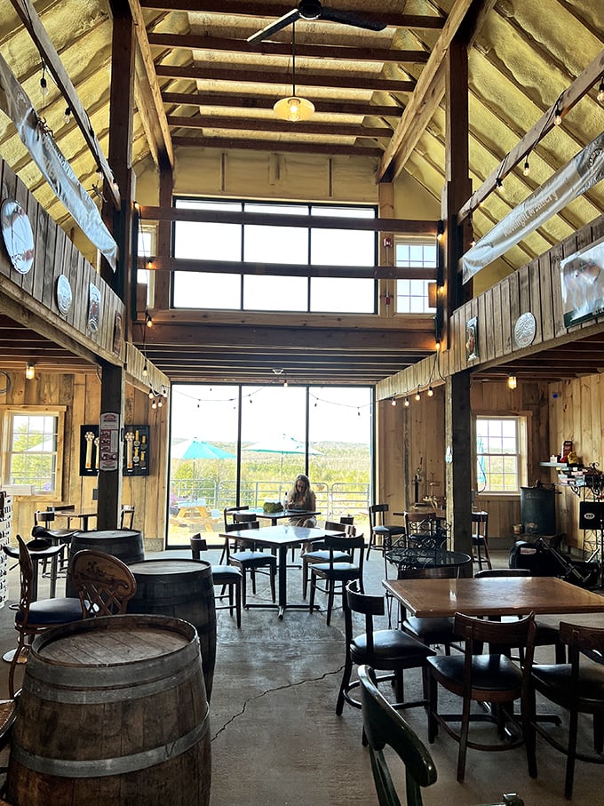 Soaring wooden beams and natural light create a cathedral to culinary delights. Like finding yourself in a Pottery Barn catalog you can actually eat in.