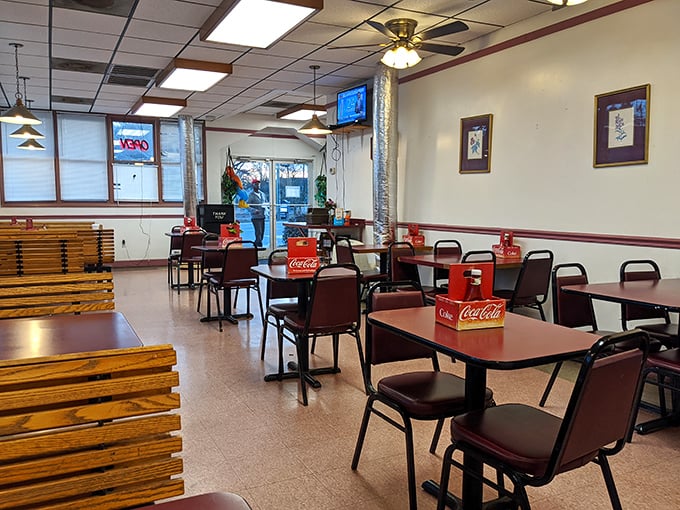 Inside, red vinyl chairs and simple tables create the perfect stage for culinary magic—where taste trumps trendiness every single time.