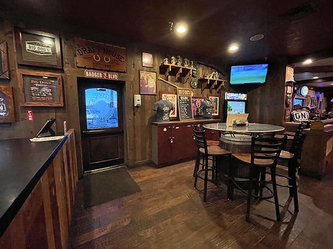 Step inside and the Wisconsin sports vibe wraps around you like a favorite flannel shirt. The "Badger Blvd" sign tells you everything you need to know.