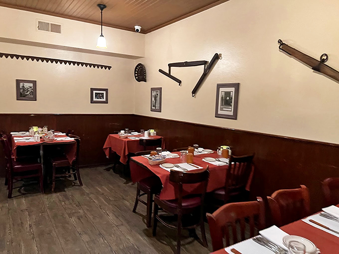 Step inside and time slows down&mdash;wooden walls, red tablecloths, and ranch implements create an atmosphere where both cowboys and tech executives feel equally at home.
