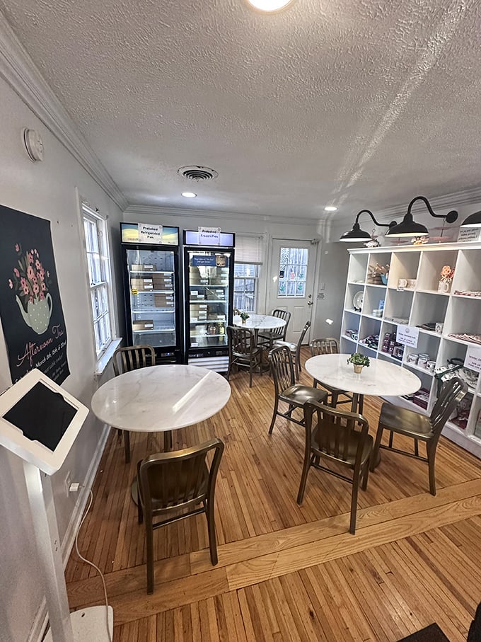 Simple marble tables and wooden chairs create the perfect stage for the real star: pie that'll make you contemplate moving to Zionsville permanently.