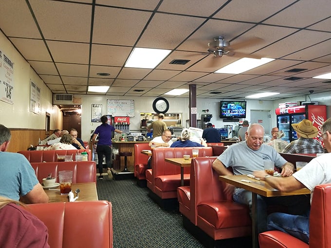 Red vinyl booths and wood paneling aren't retro by design&mdash;they're authentic survivors from an era when comfort trumped concept.