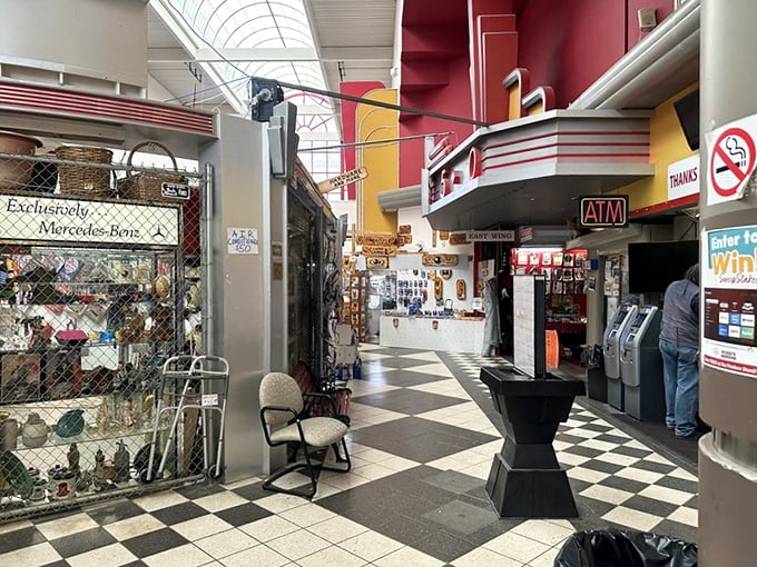Inside, the classic checkered floor leads visitors through a dizzying labyrinth of vendor stalls where treasure hunting begins in earnest.