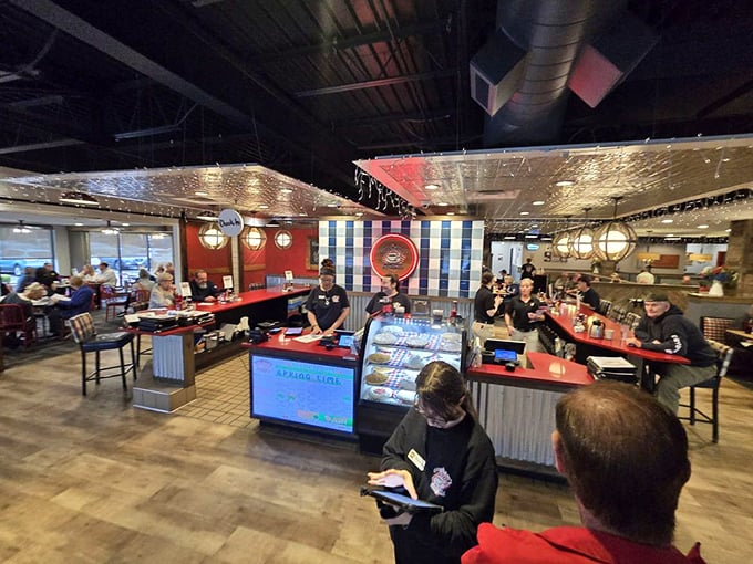 Inside, the bustling dining area combines modern industrial elements with homey touches &ndash; the culinary equivalent of a warm hug.