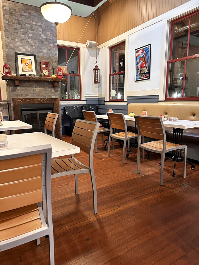 Inside, wooden floors and brick walls create a cozy sanctuary where ice cream enjoyment has been elevated to an art form.