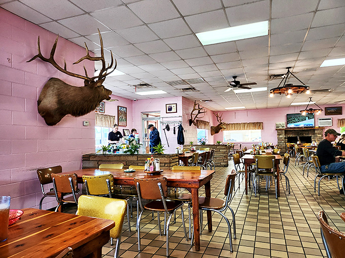 Where hunting lodge meets grandma's kitchen &ndash; complete with watchful elk heads that have witnessed decades of diners falling in love with fried chicken.