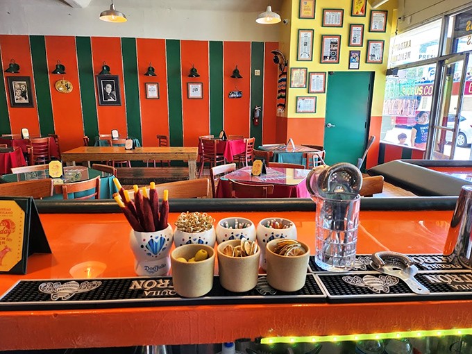 Step inside and the fiesta continues with walls striped in Mexico's national colors. This isn't interior design&mdash;it's cultural immersion with a side of salsa.