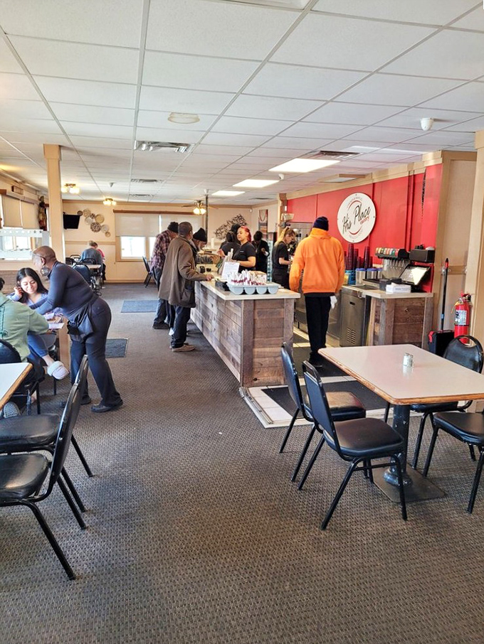 Counter service with a smile. That wood-paneled service area isn't just functional—it's the gateway to some of Indiana's most celebrated comfort food.