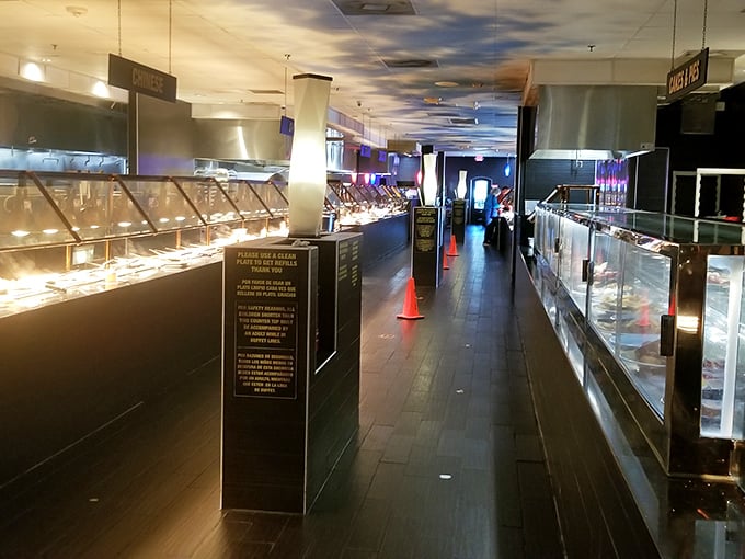 Like a wonderland for the perpetually hungry, Feast's buffet stations stretch toward the horizon, promising infinite possibilities for your plate.
