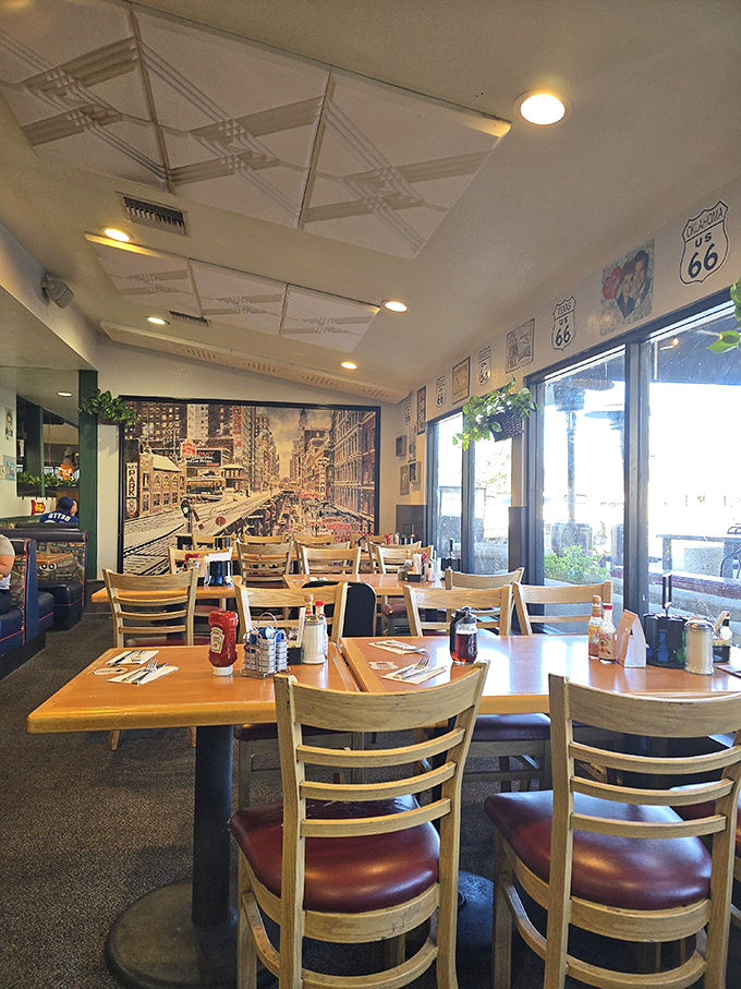 Step inside and travel back in time &ndash; Route 66 memorabilia adorns walls while wooden chairs invite you to settle in for the breakfast marathon ahead.