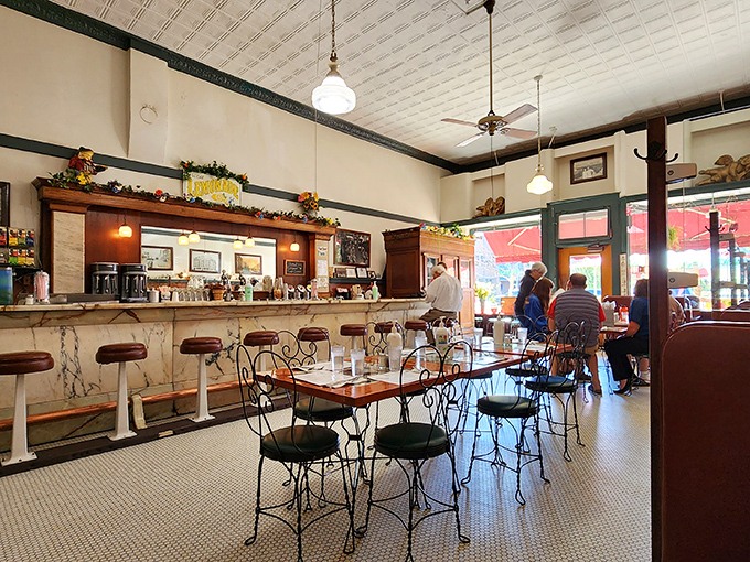 Inside, marble countertops meet pressed tin ceilings in a diner where Norman Rockwell would feel right at home&mdash;if he could stop eating long enough to paint.